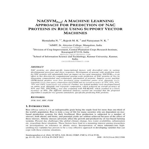 NACSVMPred: A MACHINE LEARNING APPROACH FOR PREDICTION OF NAC PROTEINS ...