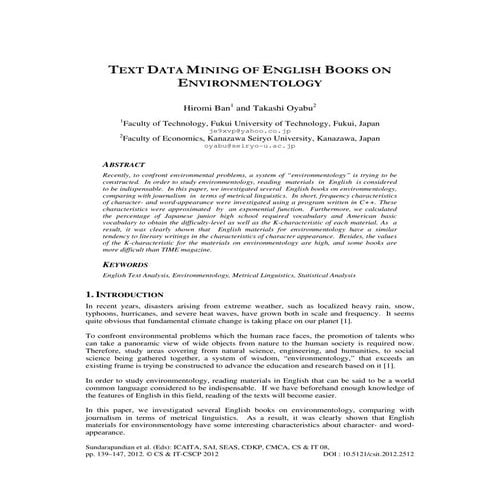 Text Data Mining Of English Books On Environmentology Pdf 