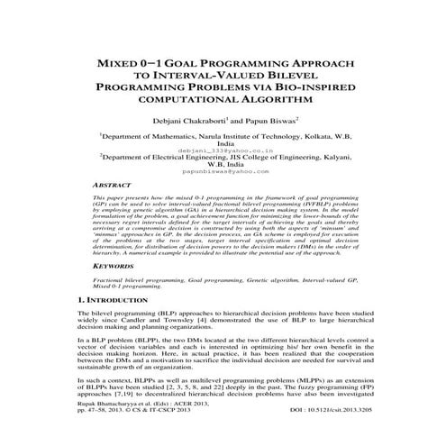 Solving Interval Valued Bilevel Programming Problems Using Mixed 0 1 Goal Programming And