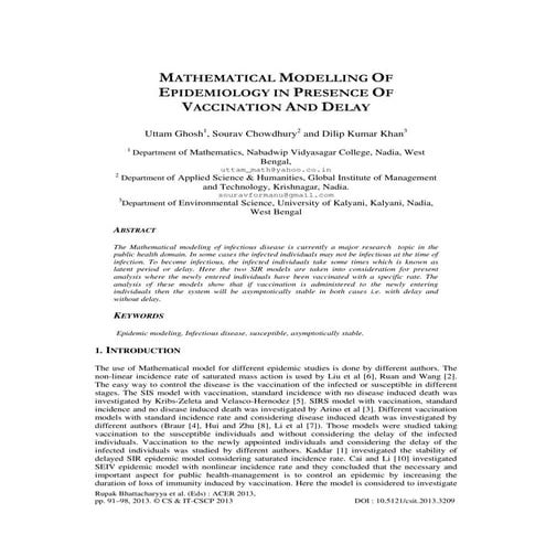 MATHEMATICAL MODELLING OF EPIDEMIOLOGY IN PRESENCE OF VACCINATION AND DELAY | PDF