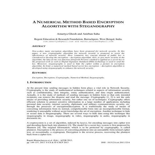 A Numerical Method Based Encryption Algorithm With Steganography Pdf 3901