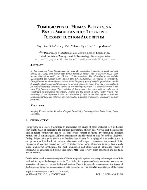 Tomography Of Human Body Using Exact Simultaneous Iterative Reconstruction Algorithm Pdf