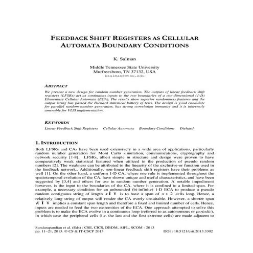 FEEDBACK SHIFT REGISTERS AS CELLULAR AUTOMATA BOUNDARY CONDITIONS | PDF