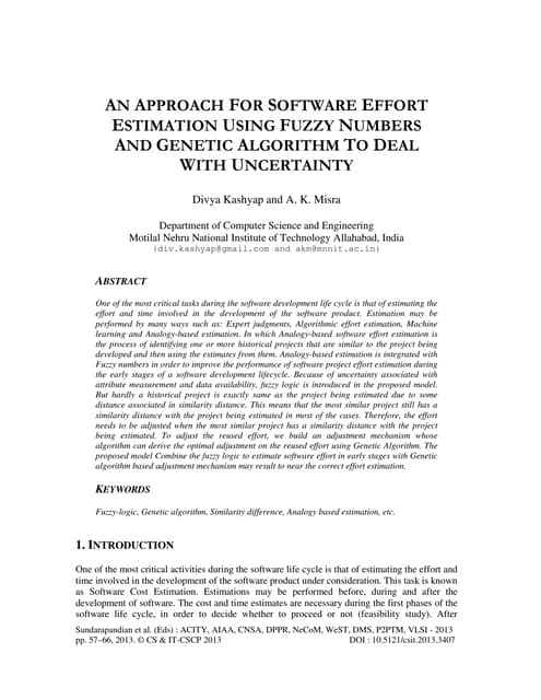 An Approach For Software Effort Estimation Using Fuzzy Numbers And Genetic Algorithm To Deal