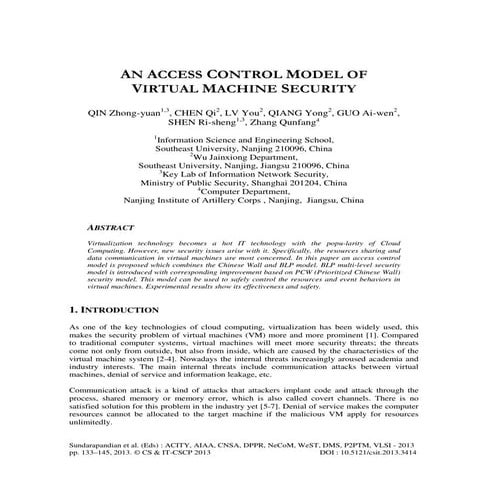 AN ACCESS CONTROL MODEL OF VIRTUAL MACHINE SECURITY | PDF