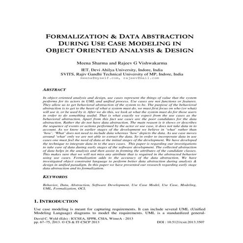 Formalization And Data Abstraction During Use Case Modeling In Object Oriented Analysis And Design Pdf