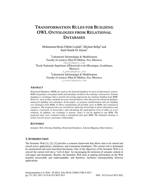 Transformation Rules For Building Owl Ontologies From Relational Databases Pdf