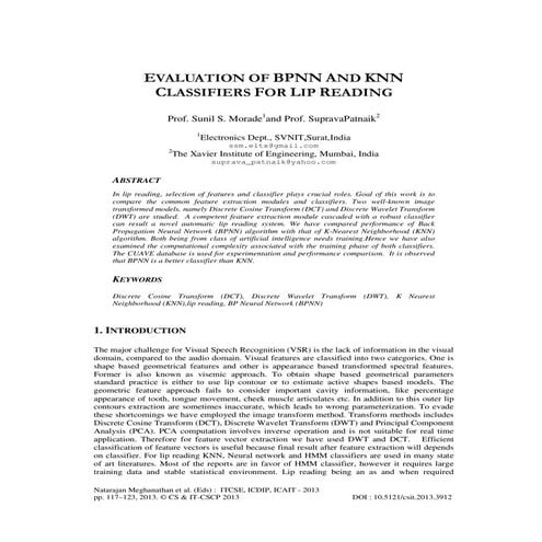 Evaluation of BPNN and KNN Classifiers for Lip Reading | PDF