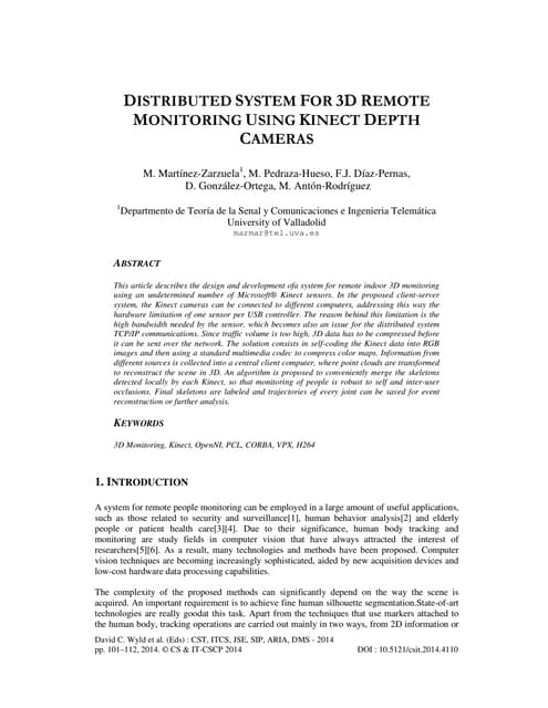 Distributed System For 3d Remote Monitoring Using Kinect Depth Cameras
