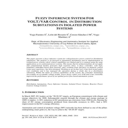 FUZZY INFERENCE SYSTEM FOR VOLT/VAR CONTROL IN DISTRIBUTION SUBSTATIONS ...