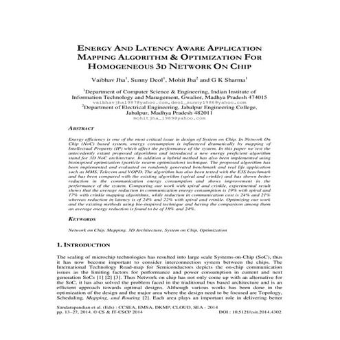 Energy And Latency Aware Application Mapping Algorithm And Optimization For Homogeneous 3d Network