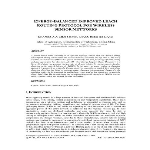 Energy Balanced Improved Leach Routing Protocol For Wireless Sensor Networks
