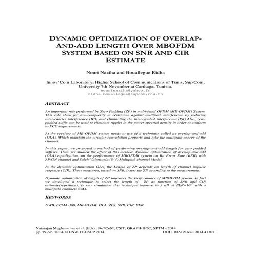 DYNAMIC OPTIMIZATION OF OVERLAPAND- ADD LENGTH OVER MBOFDM SYSTEM BASED ...