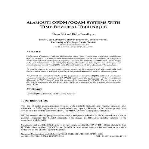 ALAMOUTI OFDM/OQAM SYSTEMS WITH TIME REVERSAL TECHNIQUE | PDF