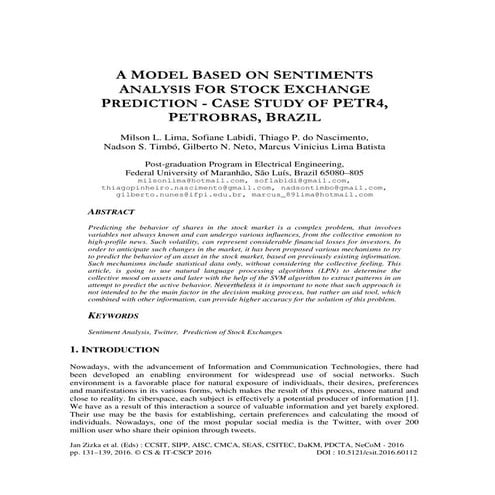 A MODEL BASED ON SENTIMENTS ANALYSIS FOR STOCK EXCHANGE PREDICTION - CASE STUDY OF PETR4 ...