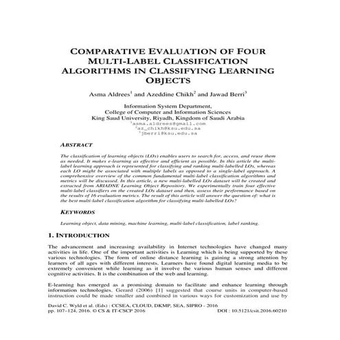 Comparative Evaluation Of Four Multi Label Classification Algorithms In Classifying Learning