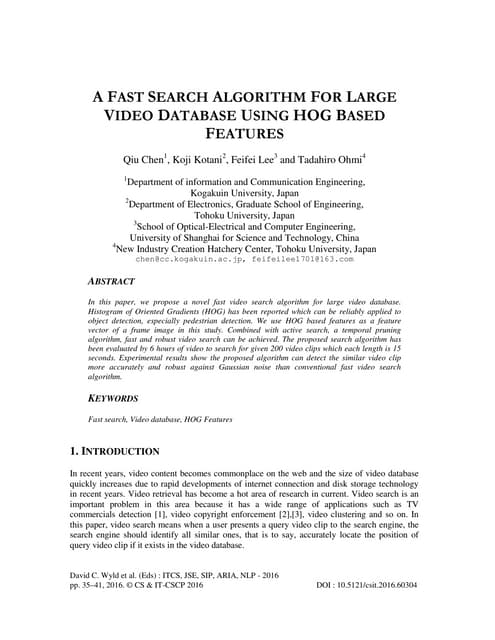 A Fast Search Algorithm For Large Video Database Using Hog Based 3418
