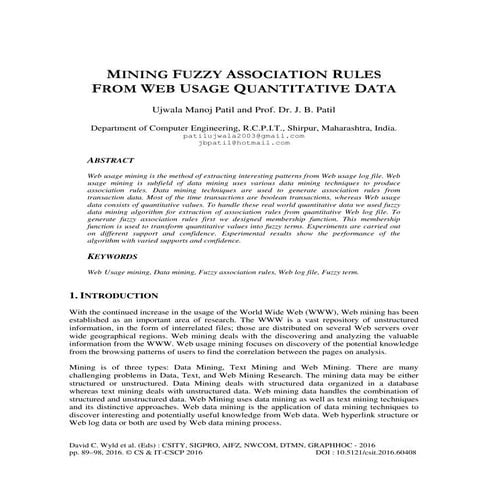 Mining Fuzzy Association Rules From Web Usage Quantitative Data Pdf