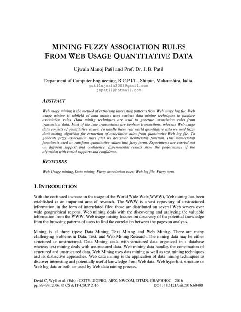 Mining Fuzzy Association Rules From Web Usage Quantitative Data Pdf