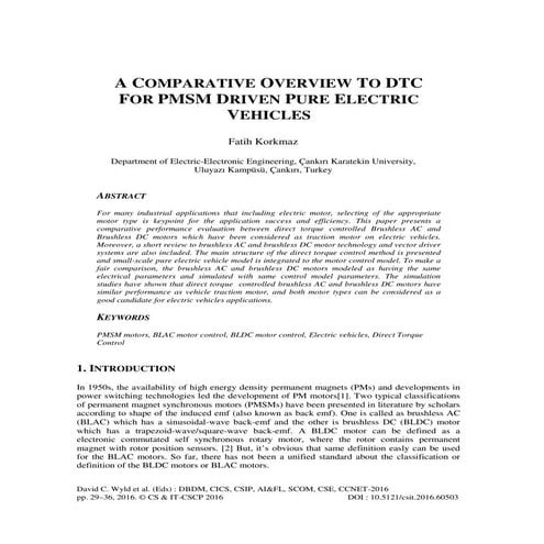 A COMPARATIVE OVERVIEW TO DTC FOR PMSM DRIVEN PURE ELECTRIC VEHICLES | PDF