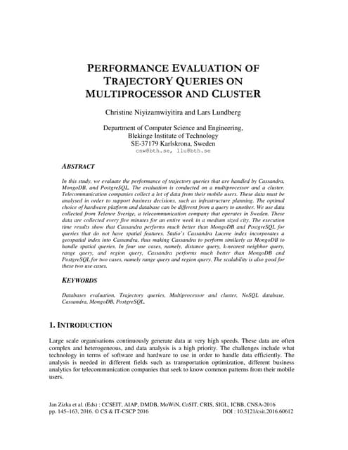 Performance Evaluation Of Trajectory Queries On Multiprocessor And Cluster Pdf