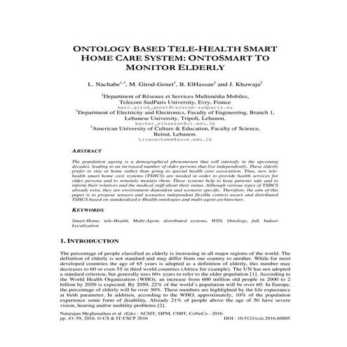 ONTOLOGY BASED TELE-HEALTH SMART HOME CARE SYSTEM: ONTOSMART TO MONITOR ELDERLY | PDF