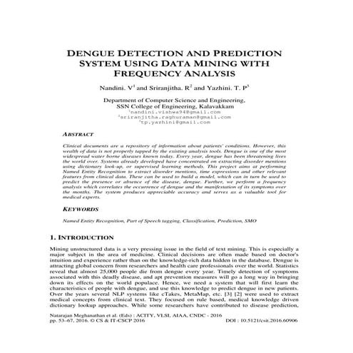 Dengue Detection And Prediction System Using Data Mining With Frequency