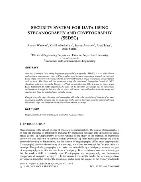 Security System For Data Using Steganography And Cryptography Ssdsc Pdf