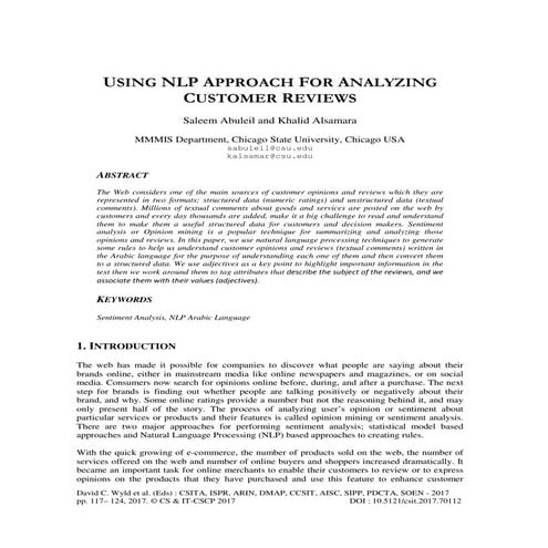 Using Nlp Approach For Analyzing Customer Reviews Pdf Artificial