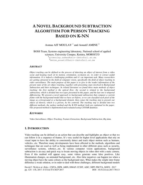 A Novel Background Subtraction Algorithm For Person Tracking Based On K