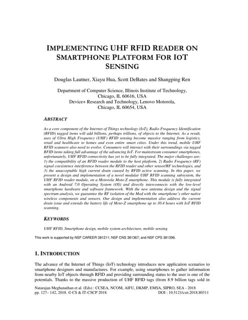 Implementing Uhf Rfid Reader On Smartphone Platform For Iot Sensing Pdf