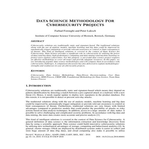 DATA SCIENCE METHODOLOGY FOR CYBERSECURITY PROJECTS | PDF