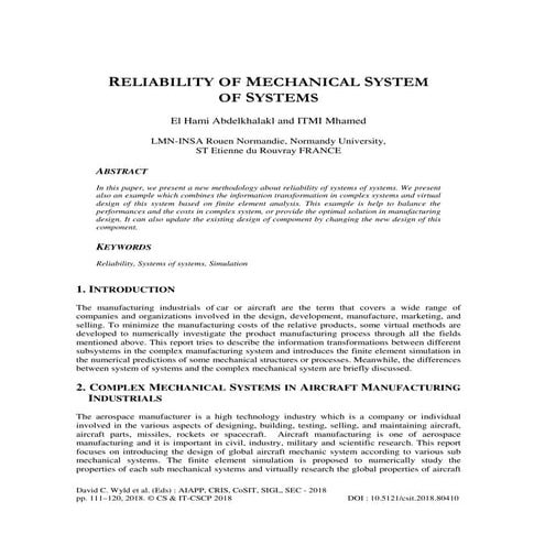 RELIABILITY OF MECHANICAL SYSTEM OF SYSTEMS | PDF