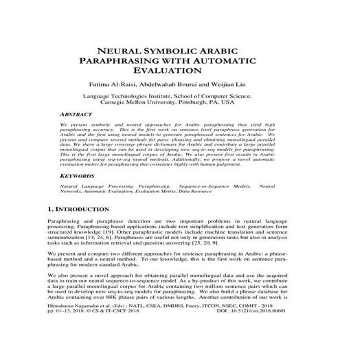 Neural Symbolic Arabic Paraphrasing With Automatic Evaluation Pdf