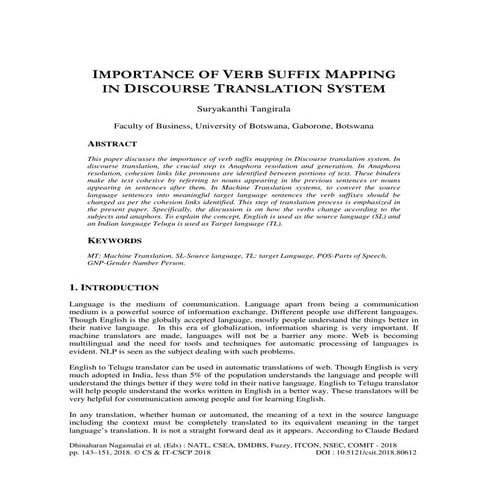 Importance Of Verb Suffix Mapping In Discourse Translation System Pdf