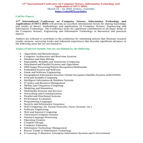 Call for Papers - 11th International Conference on Computer Science ...