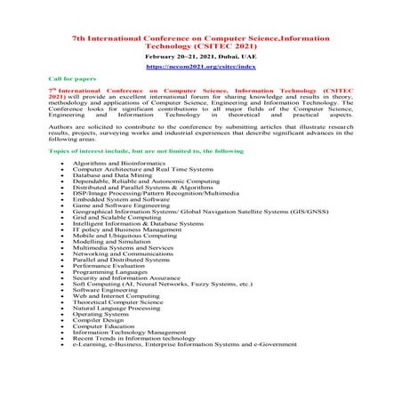 Call for Papers - 11th International Conference on Computer Science ...