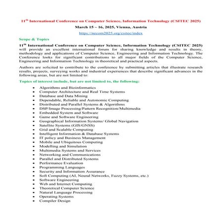 Call for Papers - 11th International Conference on Computer Science ...