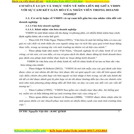 Cơ sở lý luận về mối liên hệ giữa vhdn với sự cam kết gắn bó của nhân viên trong doanh nghiệp.docx