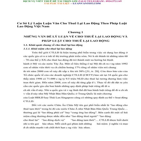 Cơ Sở Lý Luận Cho Thuê Lại Lao Động Theo Pháp Luật Lao Động Việt Nam. | PDF