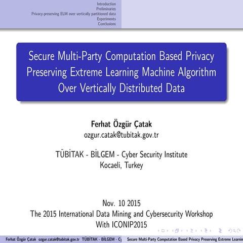 Secure Multi Party Computation Based Privacy Preserving Extreme Learning Machine Algorithm Over