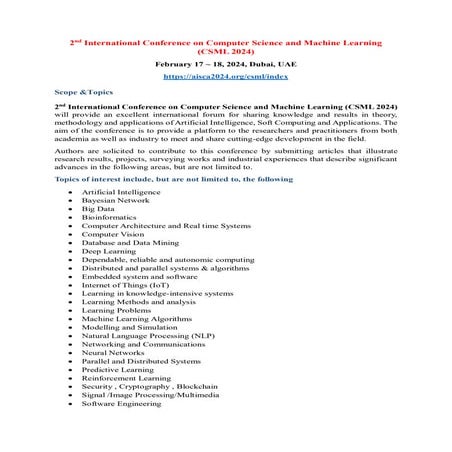 2nd International Conference on Computer Science and Machine Learning (CSML 2024) | PDF