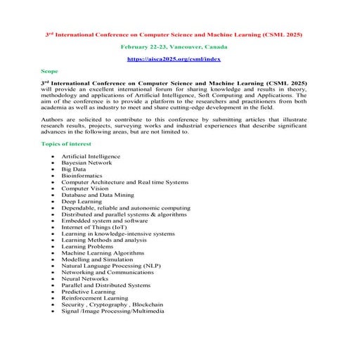 3rd International Conference on Computer Science and Machine Learning ...