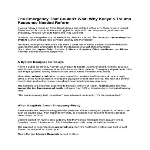 The Emergency That Couldn't Wait: Why Kenya’s Trauma Response Needed ...