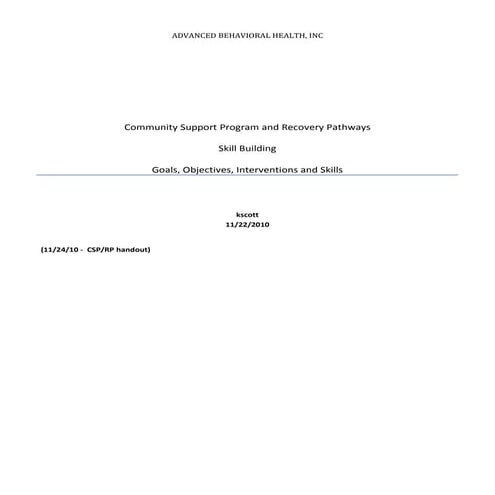 Csp Goals, Objectives, Interventions and Skills | PDF