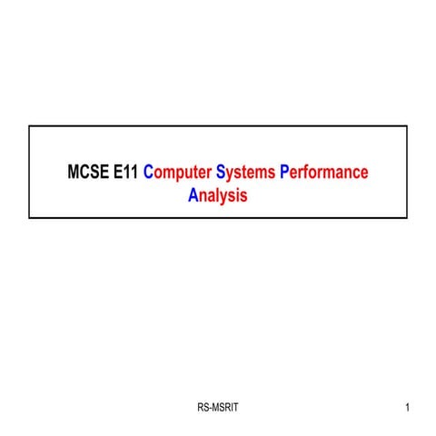 Computer System Performance Analysis CSE | PPT