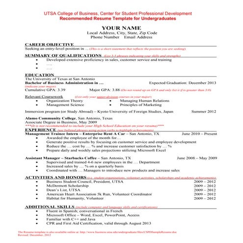 Resume Template for Undergraduate Students | PDF