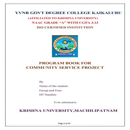 CSP Program Book Model OF CSP in survey of III BCOM STUDENTS PROJECR OF GDC KAIKALURU | PDF