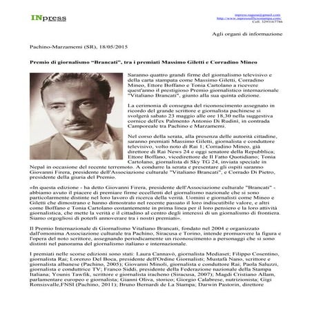 Premio di giornalismo “Brancati”, tra i premiati Massimo Giletti e ...