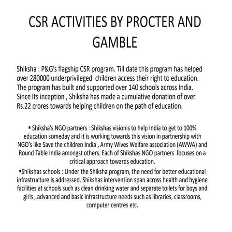 Csr activities by procter and gamble | PPTX